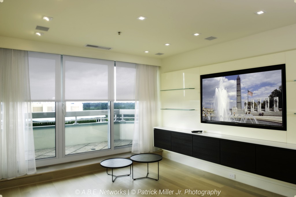 Slim Bezel Samsung TV with Control4 Automated Shades_mid - ABE Networks